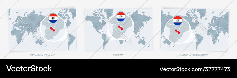 Three versions world map with enlarged Royalty Free Vector