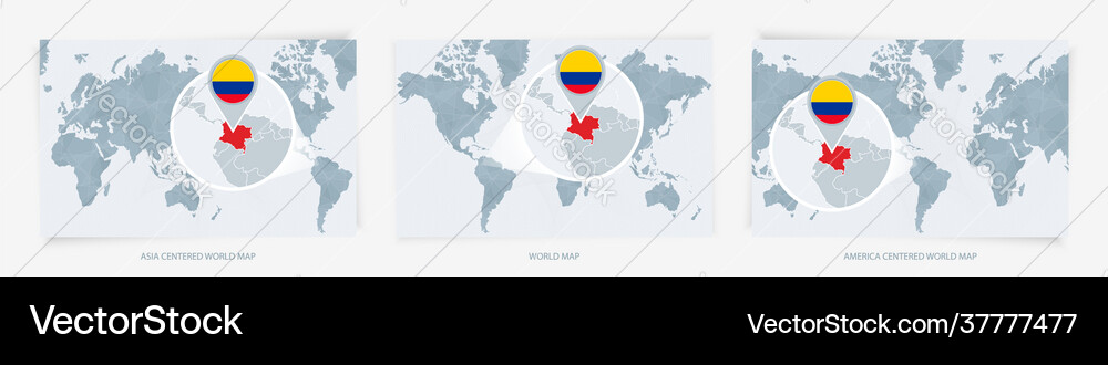 Three versions world map with enlarged Royalty Free Vector