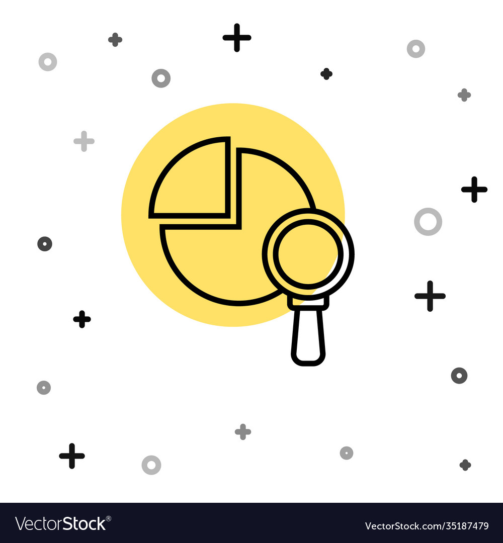 Black line magnifying glass and data analysis icon