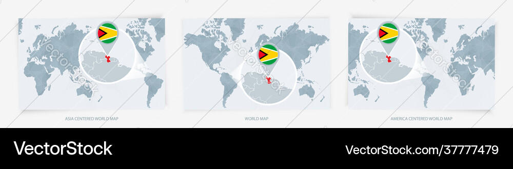 Three versions world map with enlarged Royalty Free Vector