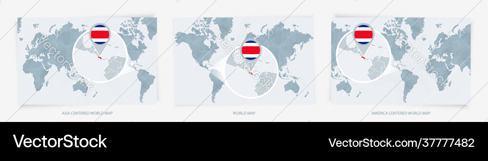 Three versions world map with enlarged Royalty Free Vector