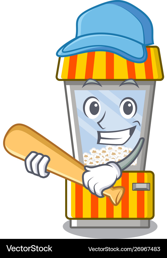 Playing baseball popcorn vending machine cartoon Vector Image