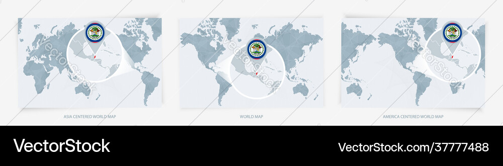 Three versions world map with enlarged Royalty Free Vector