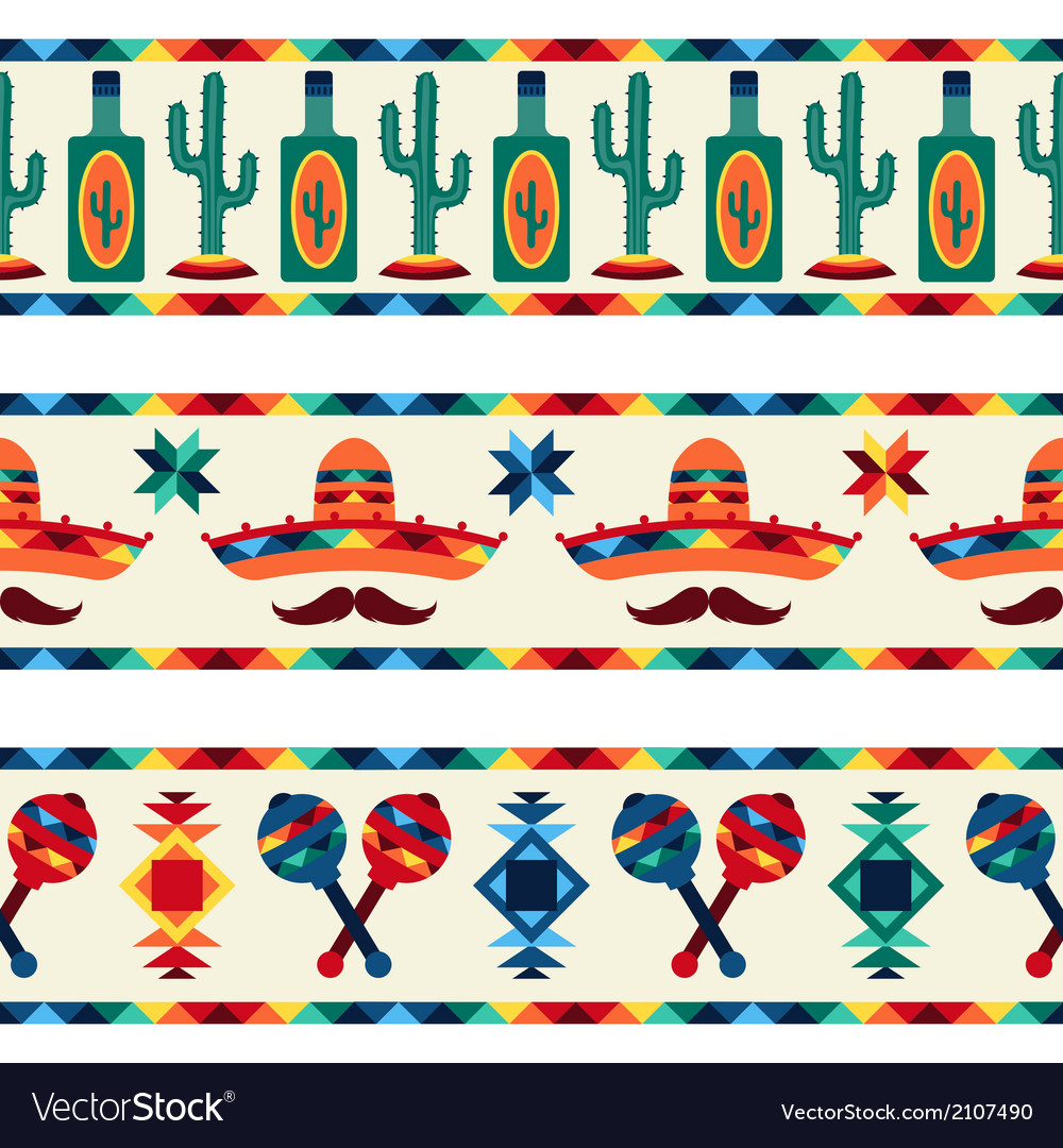Mexican seamless borders with icons in native Vector Image