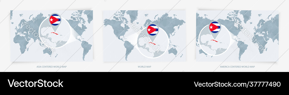 Three versions world map with enlarged Royalty Free Vector