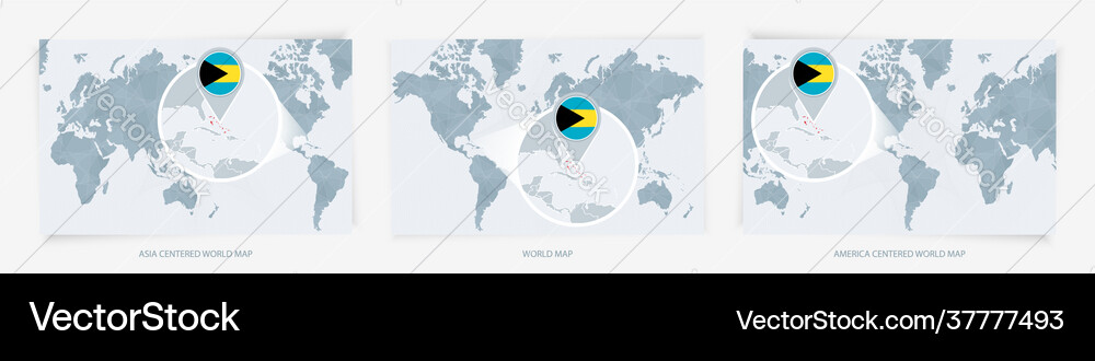 Three versions world map with enlarged Royalty Free Vector