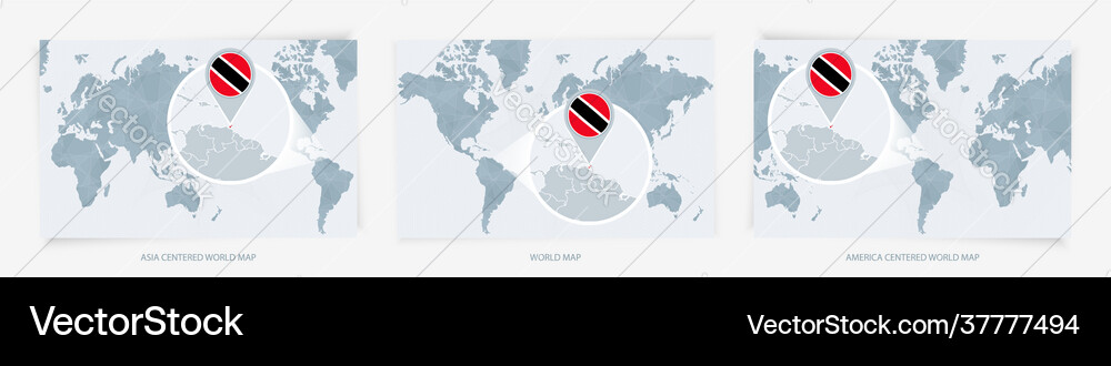 Three versions world map with enlarged Royalty Free Vector