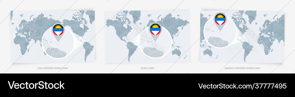 Three versions world map with enlarged Royalty Free Vector