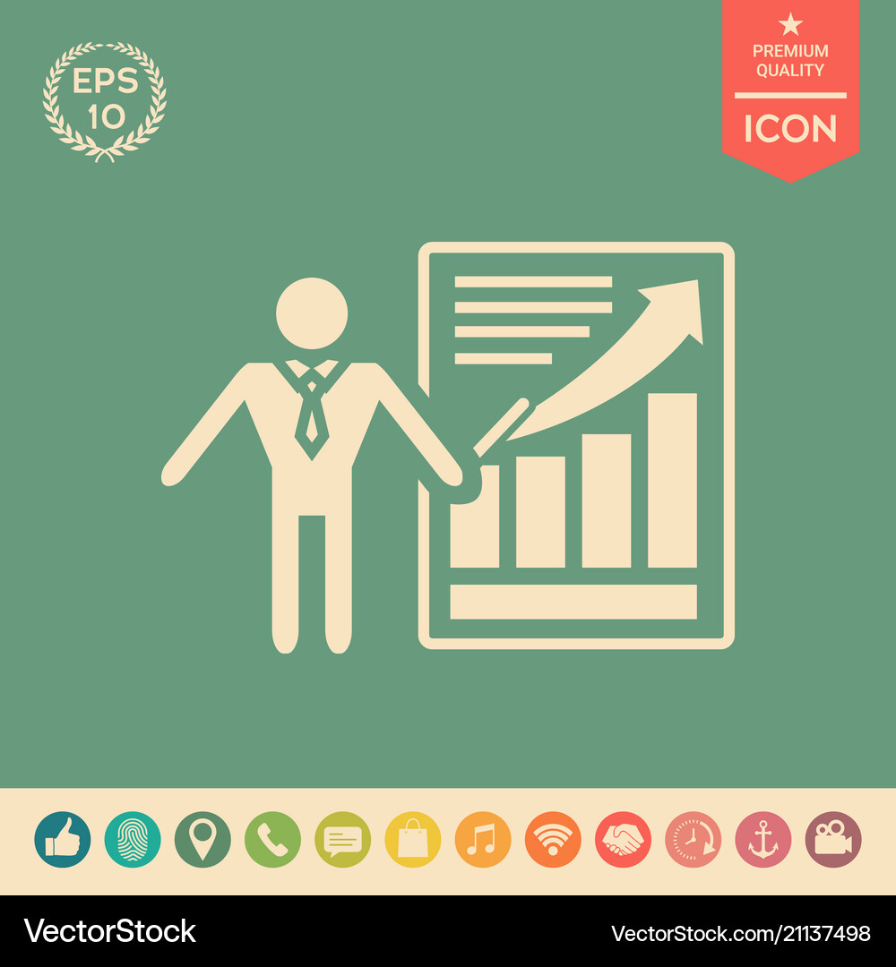 Presentation sign icon man standing with pointer Vector Image