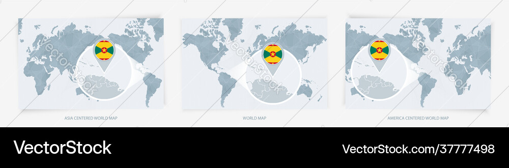 Three versions world map with enlarged Royalty Free Vector