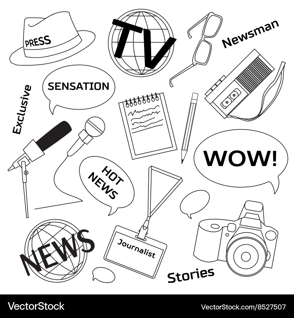 Background with journalism icons Royalty Free Vector Image