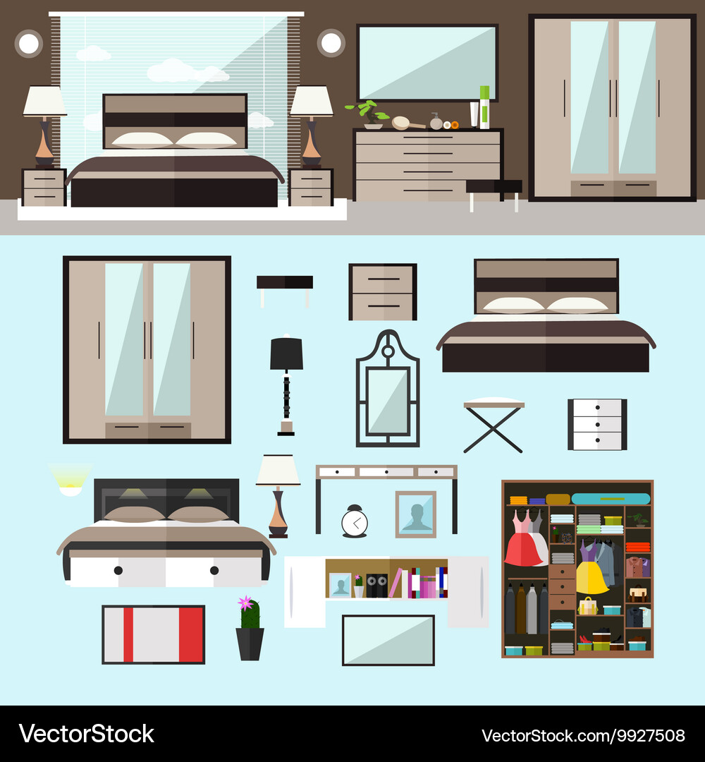 Bedroom interior in flat style Royalty Free Vector Image