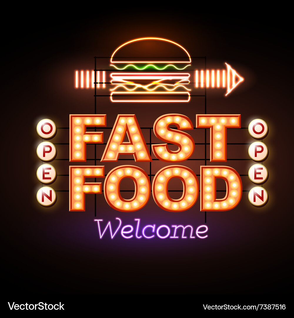 Fast Food Neon sign Royalty Free Vector Image - VectorStock