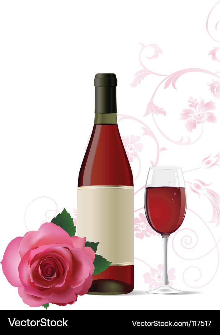 Wine and rose Royalty Free Vector Image - VectorStock