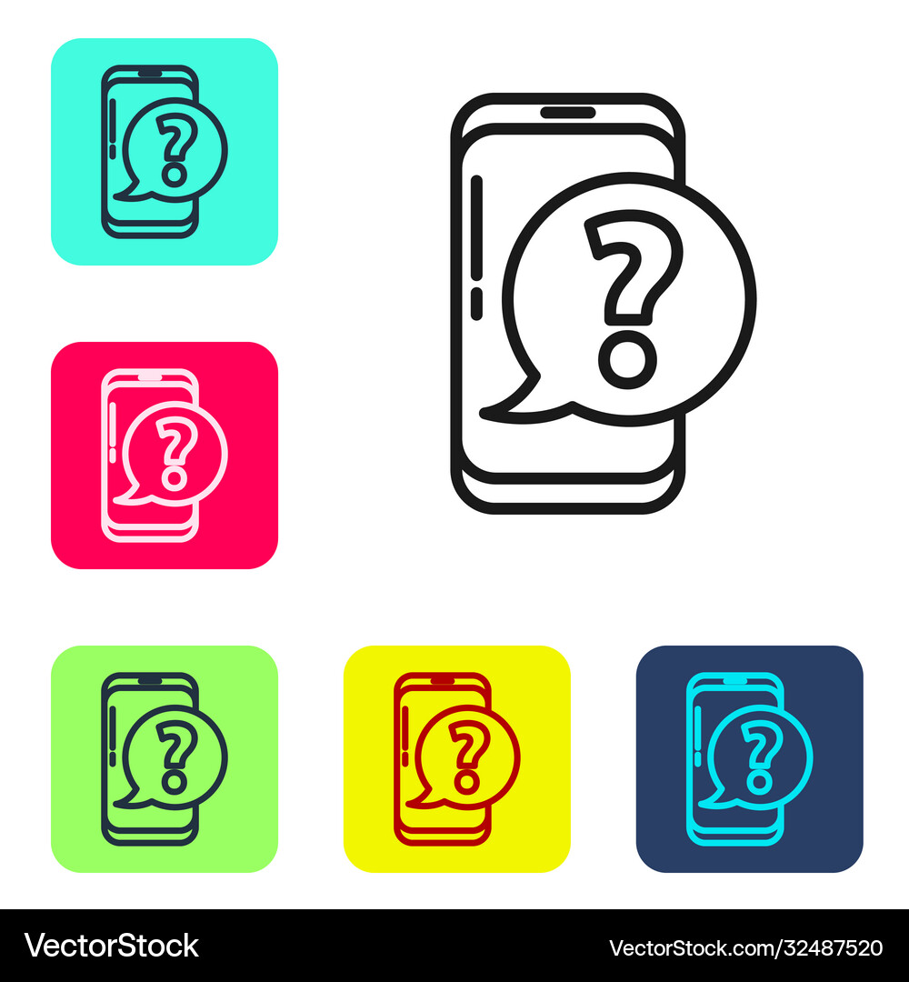 Black line mobile phone with question icon Vector Image