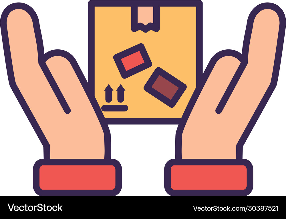 Hand lifting box packing postal service line Vector Image