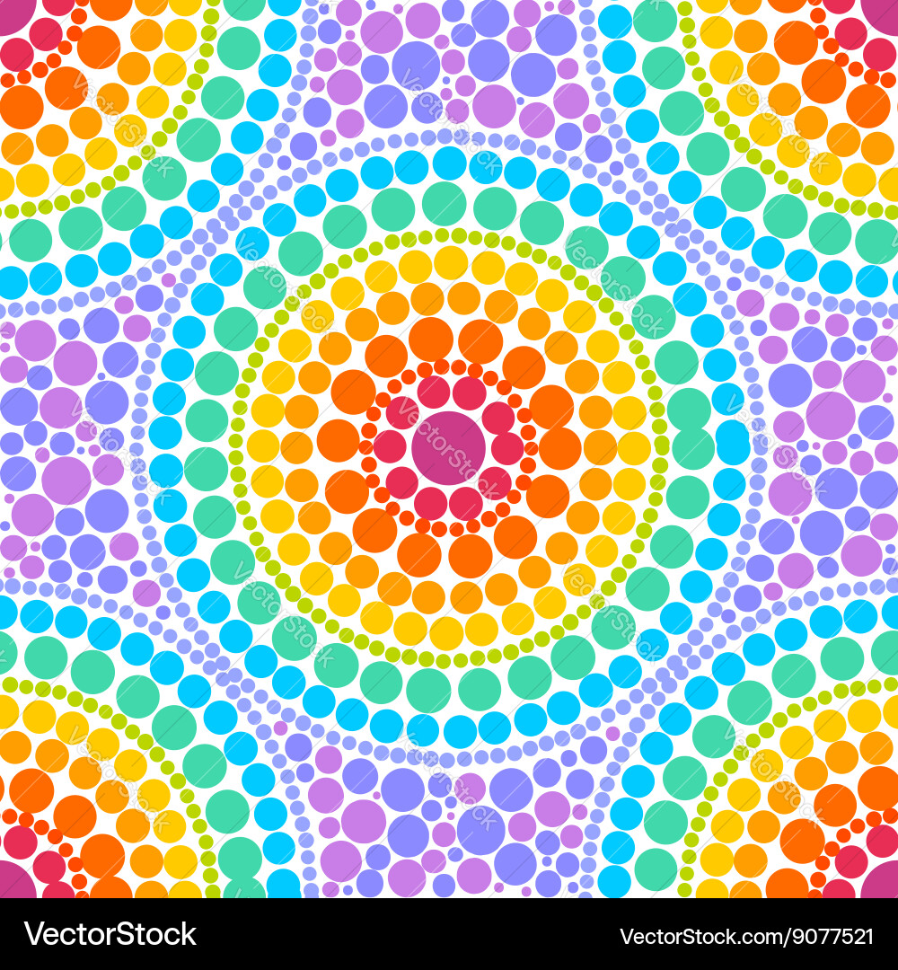 Rainbow colors concentric circles in dot art style