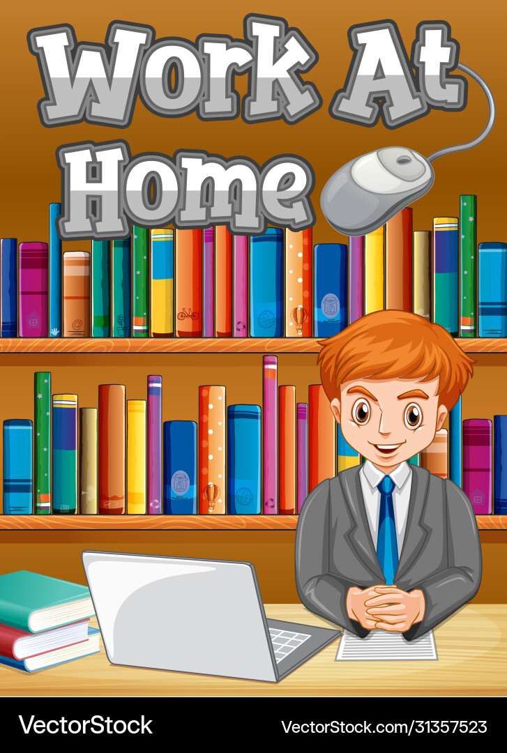 Font design for work from home with man working Vector Image