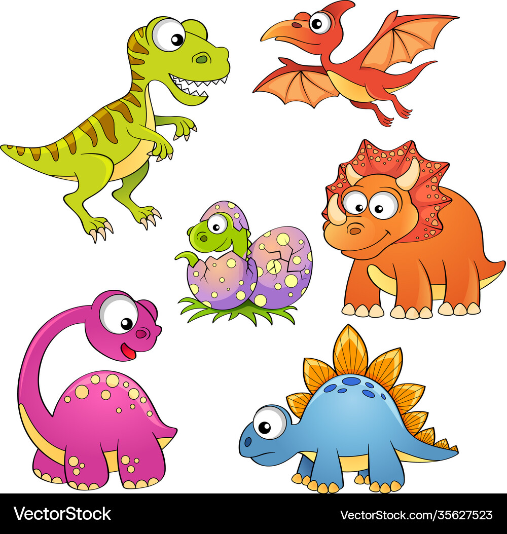 Set cartoon dinosaurs dino Royalty Free Vector Image