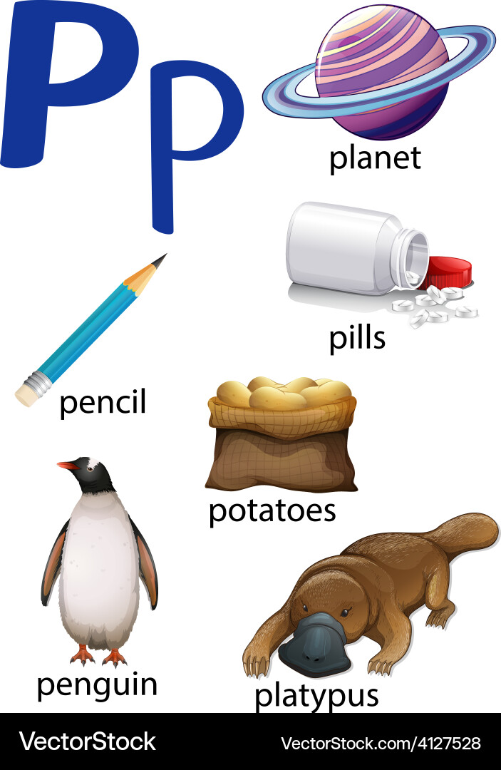 Things that start with the letter P Royalty Free Vector