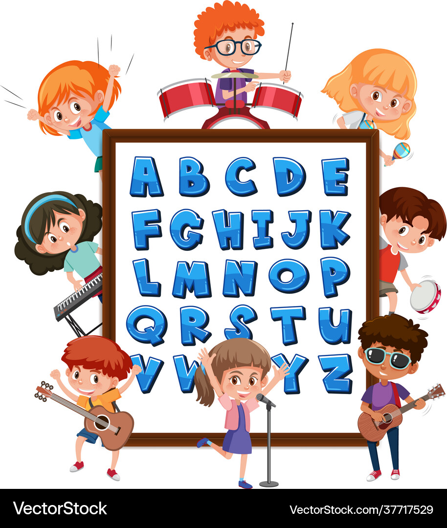 A-z alphabet board with many kids doing different Vector Image