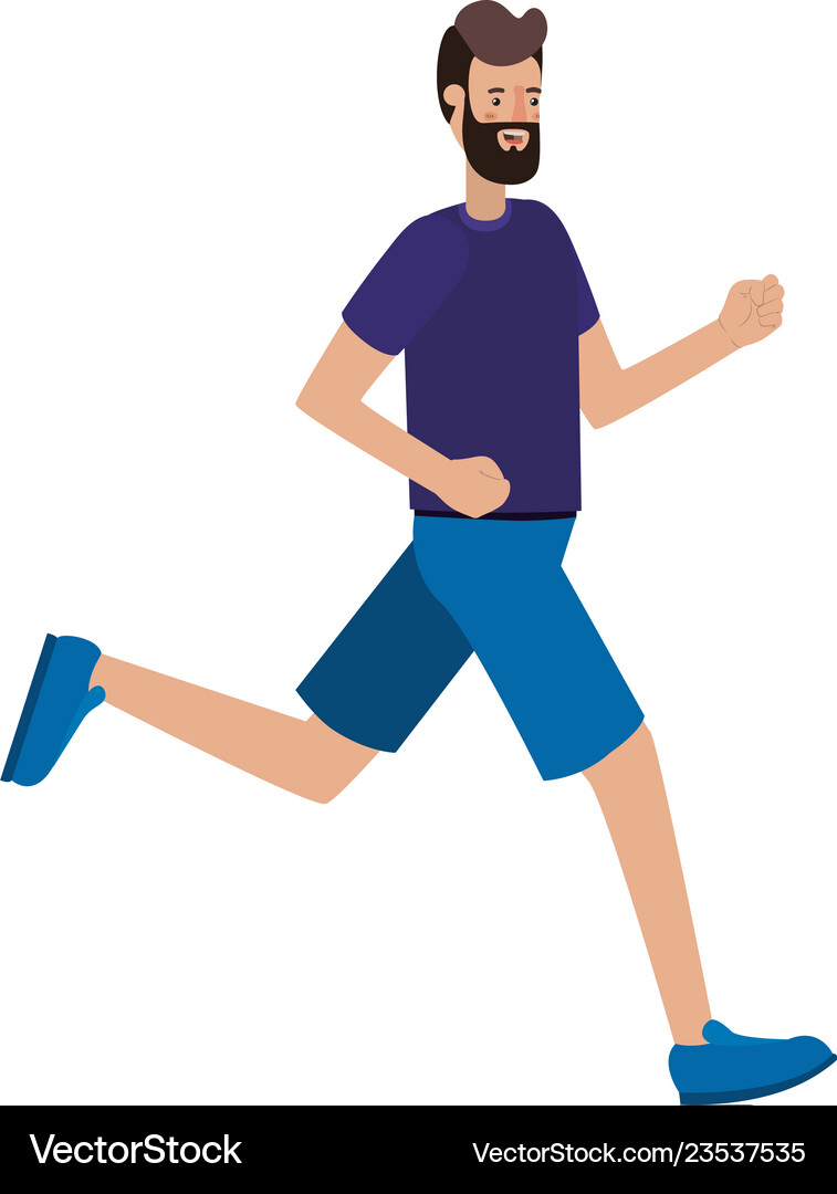 Young man with beard running avatar character Vector Image