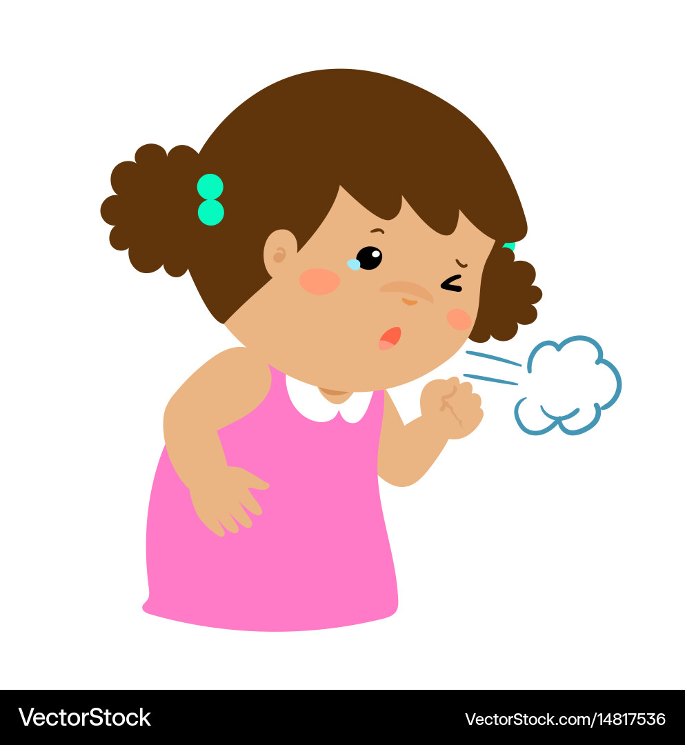 Little girl coughing cartoon Royalty Free Vector Image