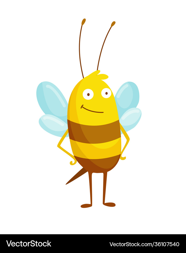 Cartoon bee insect character happy fly Royalty Free Vector