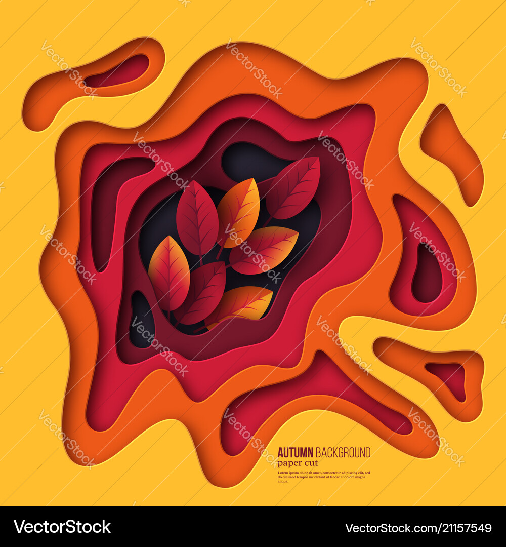 Autumn 3d paper cut background abstract shapes Vector Image