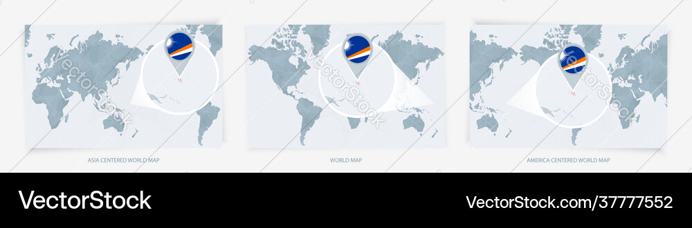 Three versions world map with enlarged Royalty Free Vector