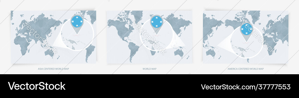 Three versions world map with enlarged Royalty Free Vector