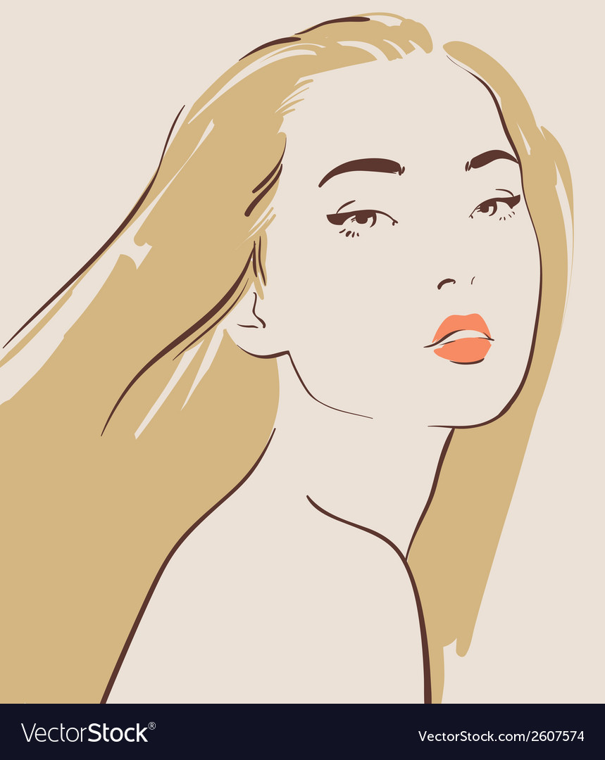 Beautiful Woman Face Hand Drawn Royalty Free Vector Image