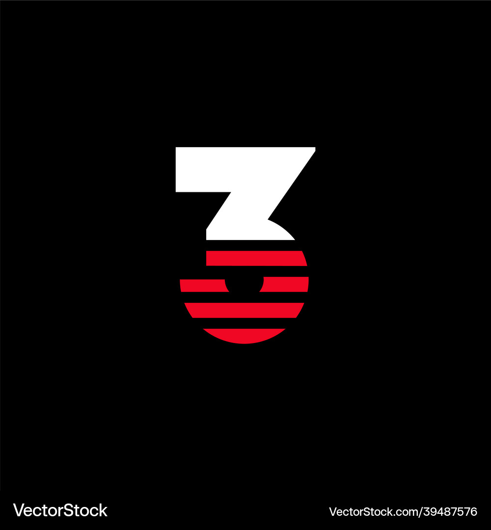Red lines stripes geometric logo number 3 Vector Image