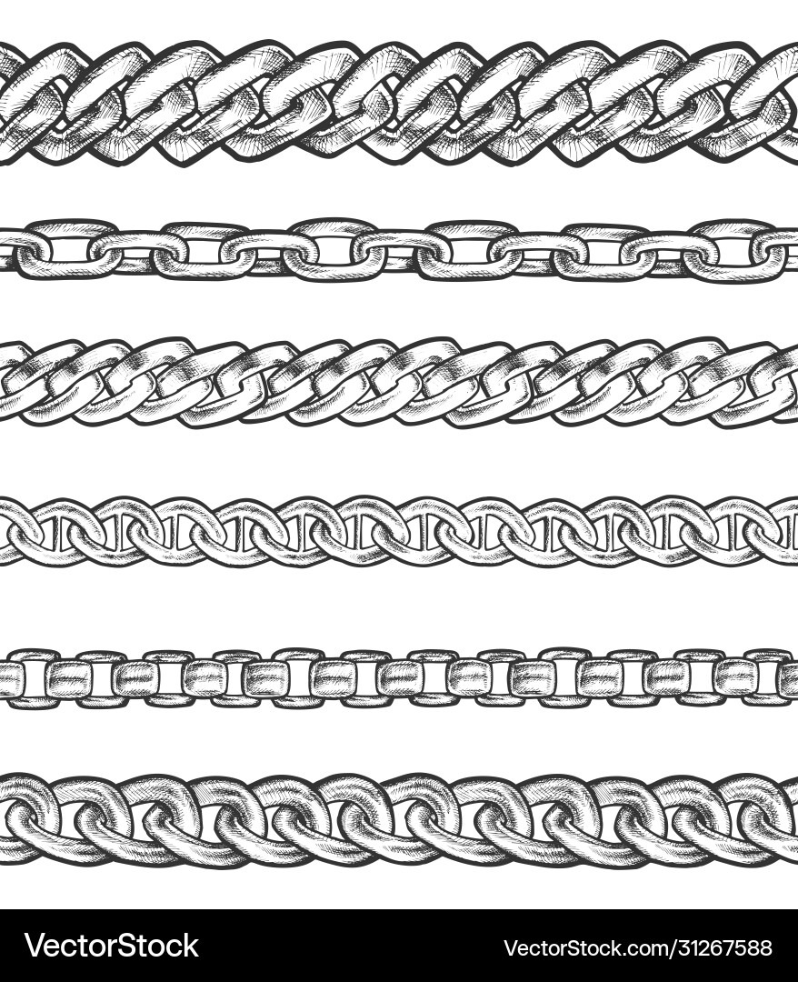 Set isolated sketch for chain connection types Vector Image