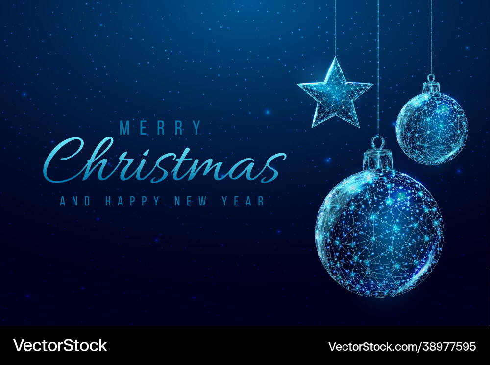 Wireframe christmas balls and star banner Vector Image