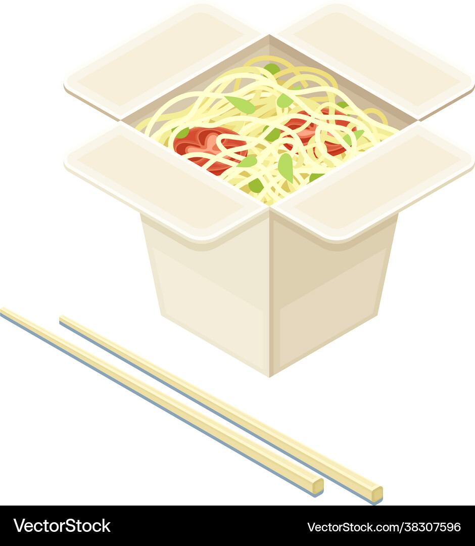 Open cardboard box with chopsticks and chinese Vector Image