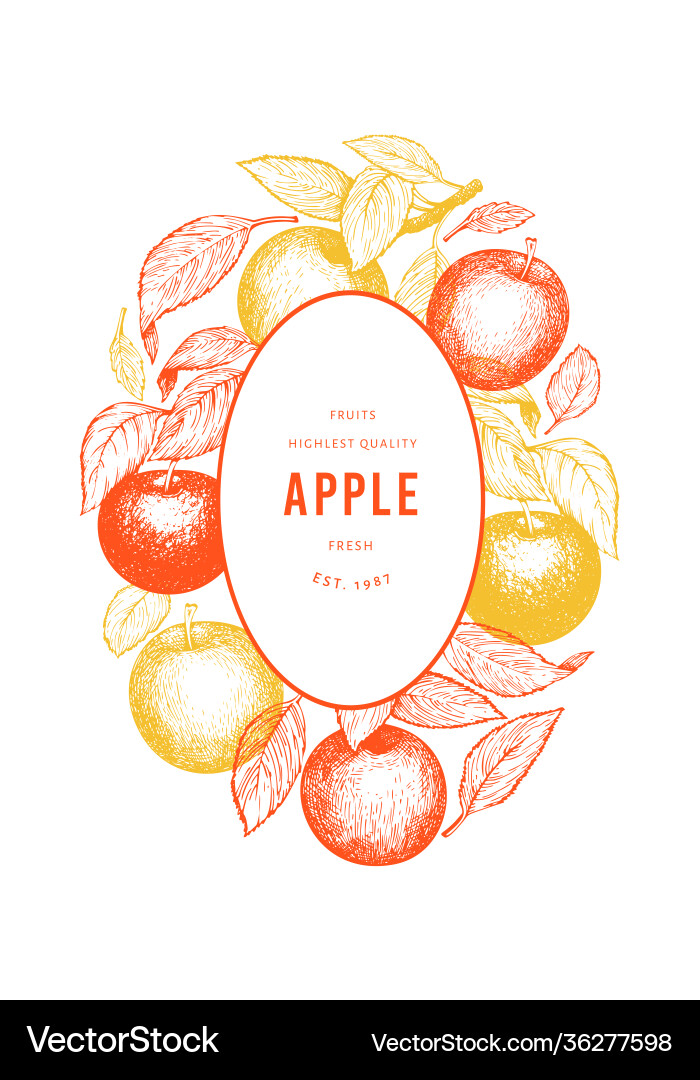 Apple branch design template hand drawn garden Vector Image