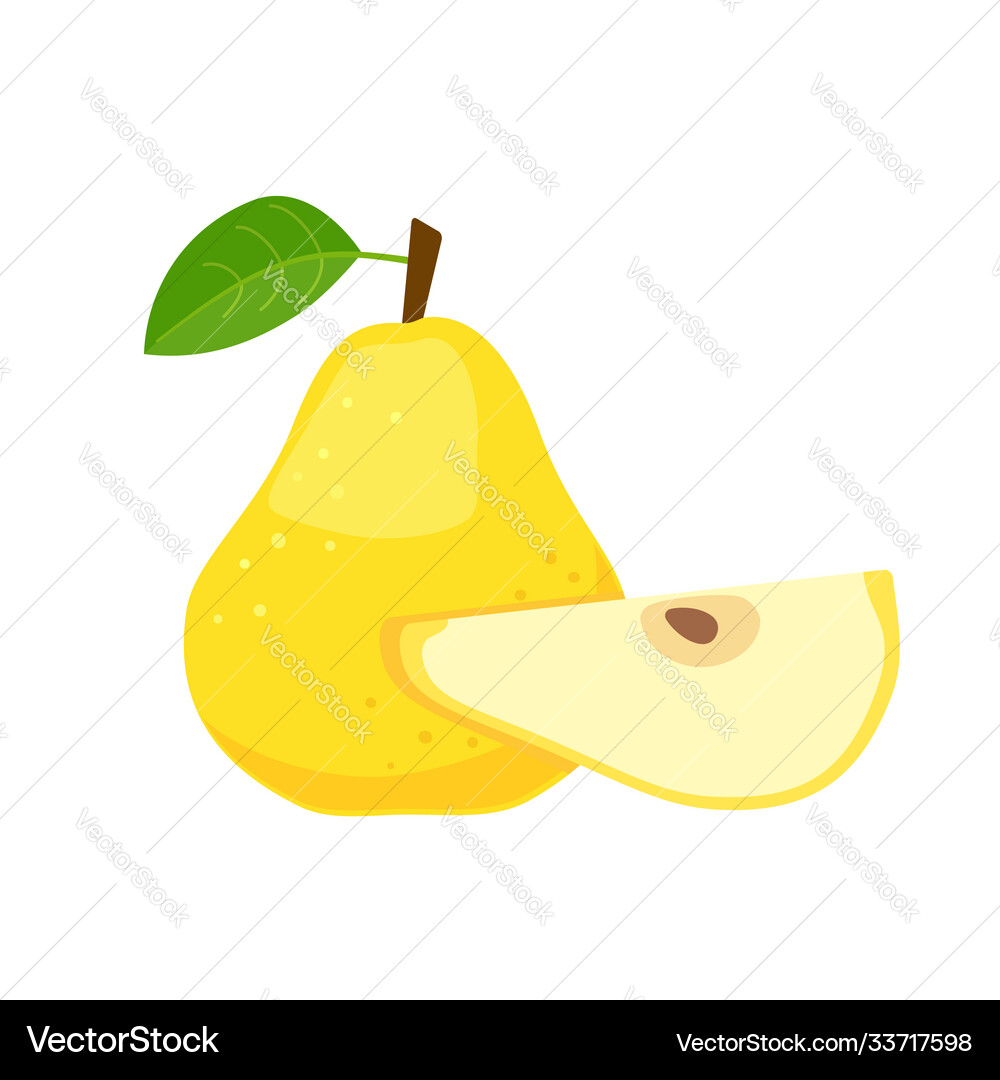 Yellow pear fruit with slice flat design Vector Image