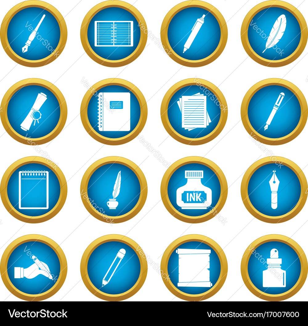 Writing icons blue circle set Royalty Free Vector Image