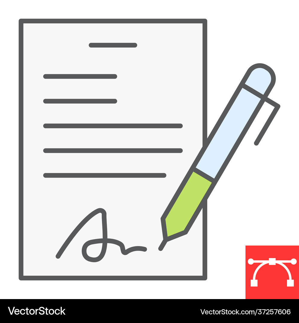 Contract color line icon document with pen Vector Image