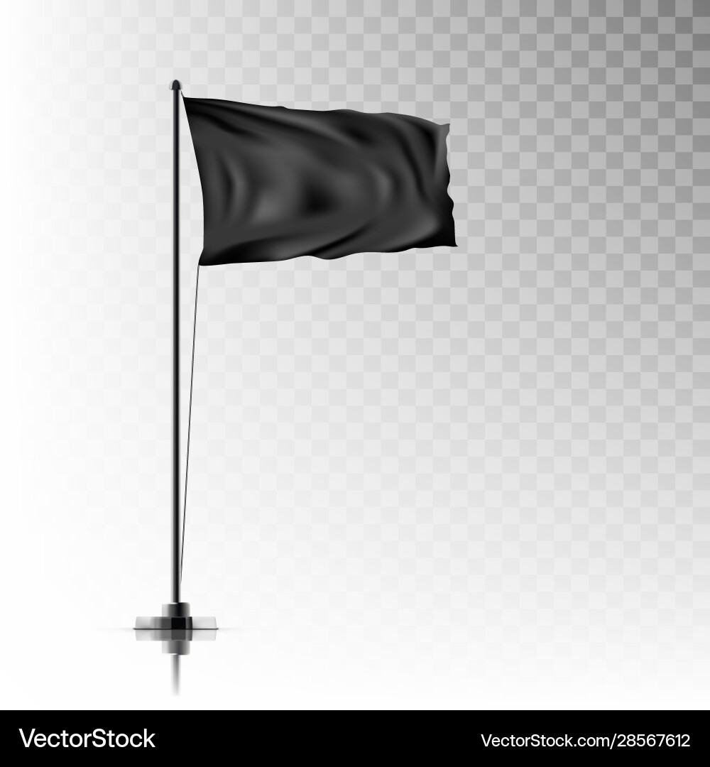 Realistic black flag on steel pole on background Vector Image