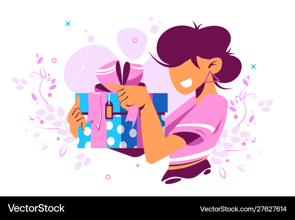 Smiling woman with gift Royalty Free Vector Image