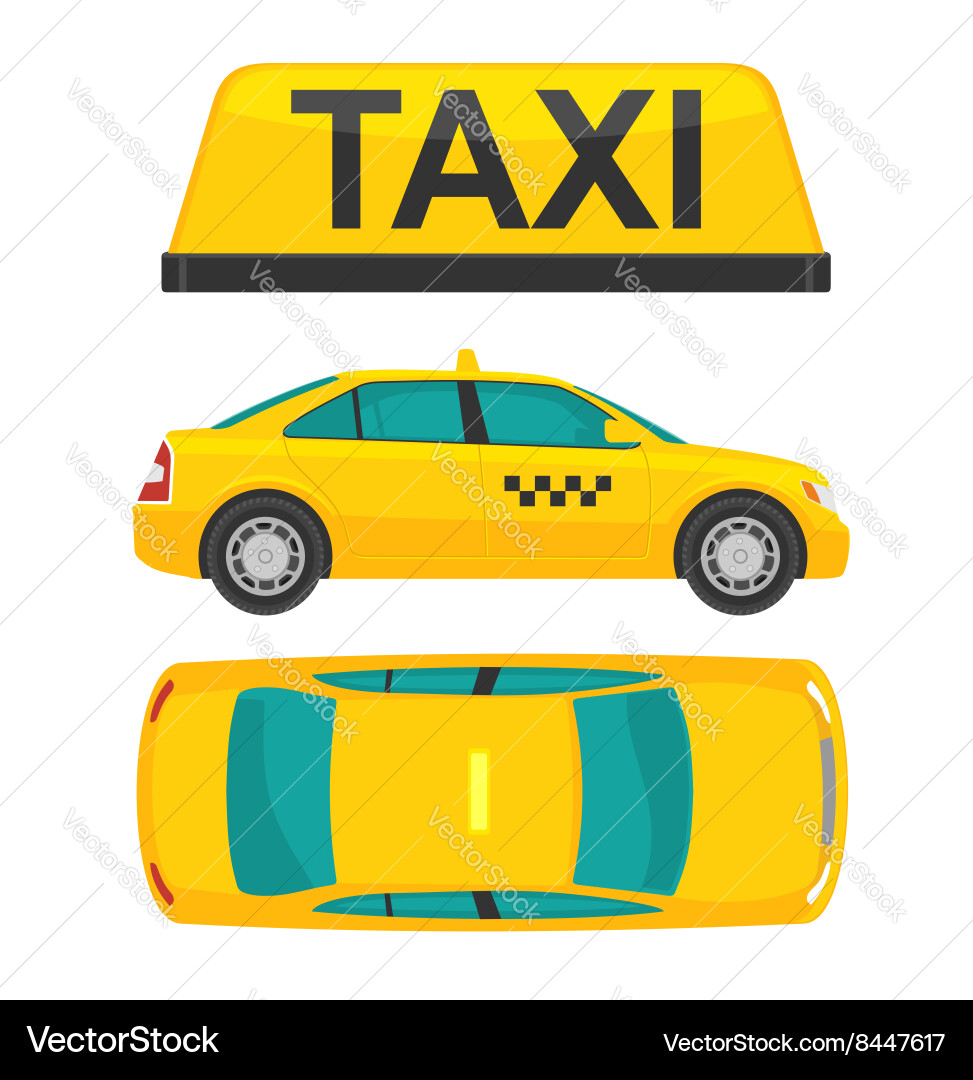 Taxi car View top and side Flat styled Royalty Free Vector