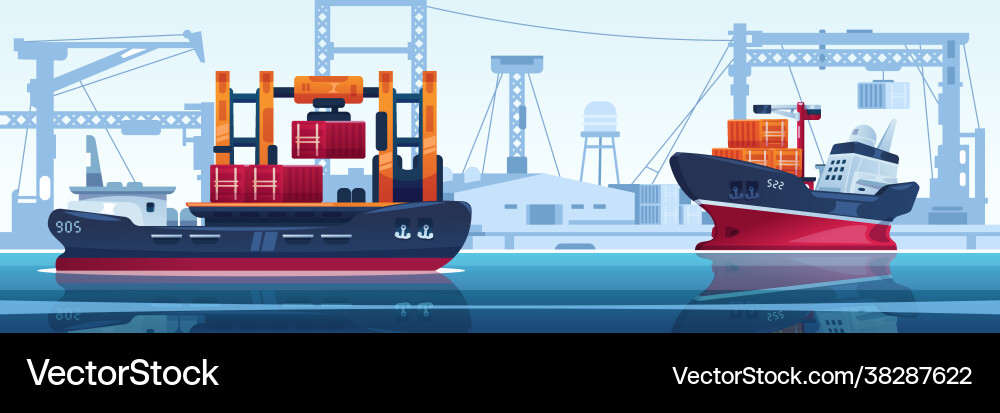 Ship in dock cargo transport with containers Vector Image