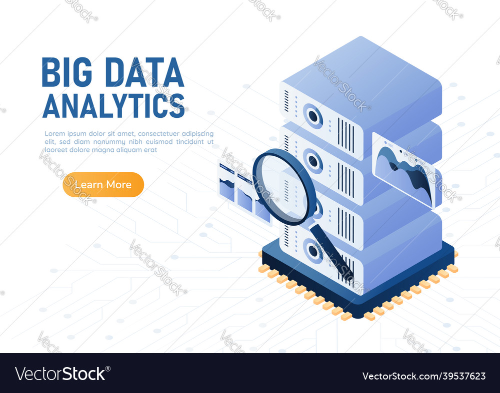 Isometric web banner magnifying glass scanning Vector Image