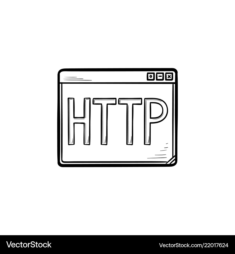 Browser window with http text hand drawn outline Vector Image
