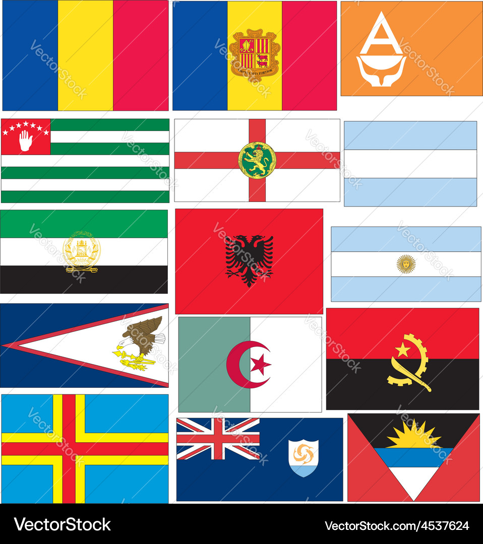 Set of 15 flags of countries started Royalty Free Vector