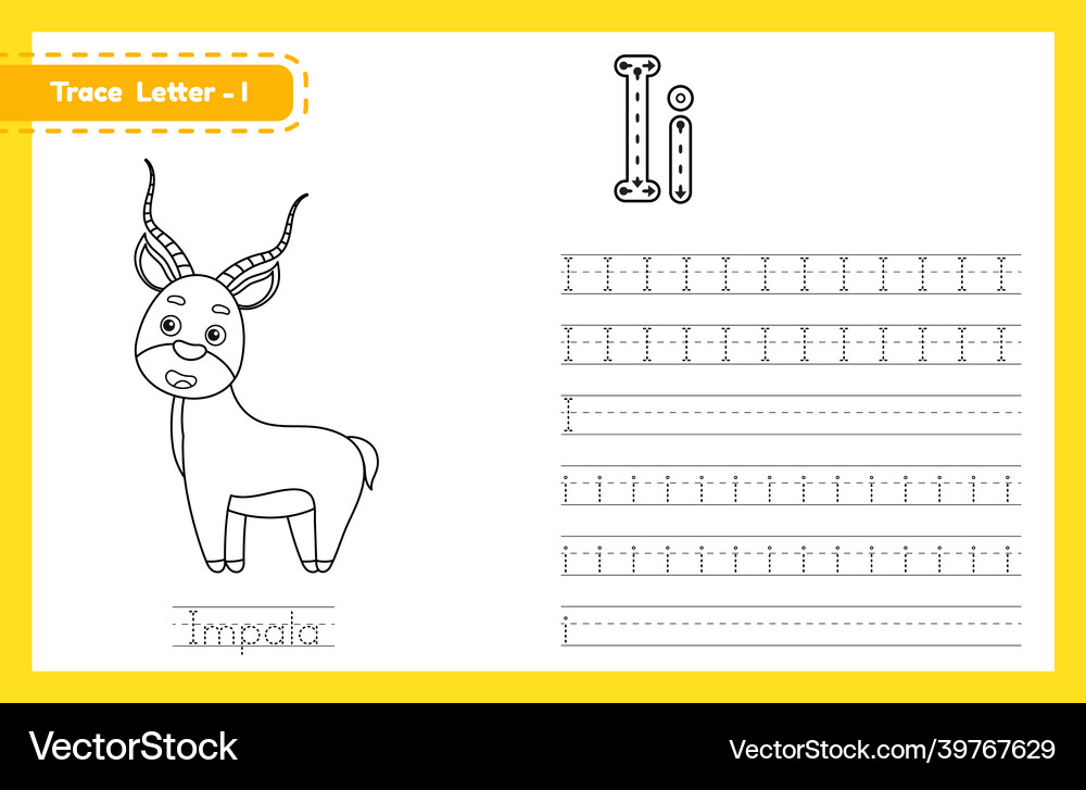 Trace letter i uppercase and lowercase alphabet Vector Image