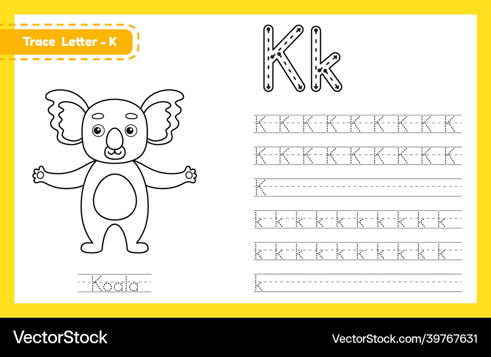 Trace letter k uppercase and lowercase alphabet Vector Image