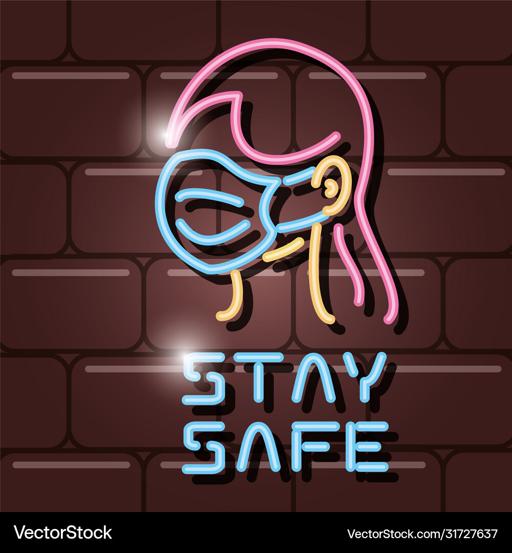 Symbol stay safe in neon light Royalty Free Vector Image